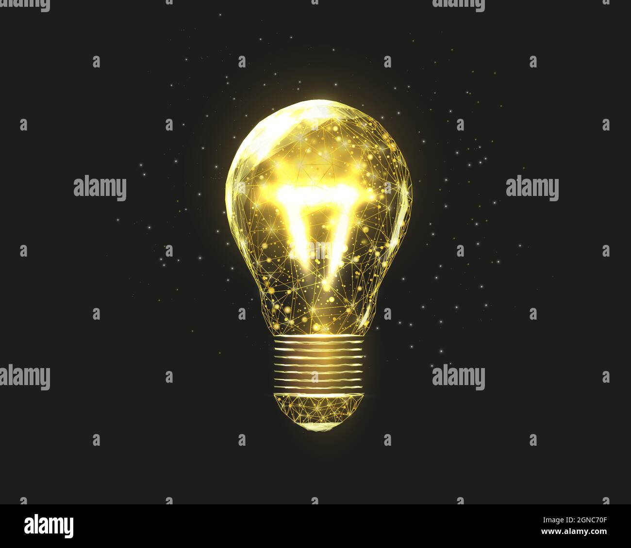 Wireframe polygonal lightbulb. Internet technology network, business ...