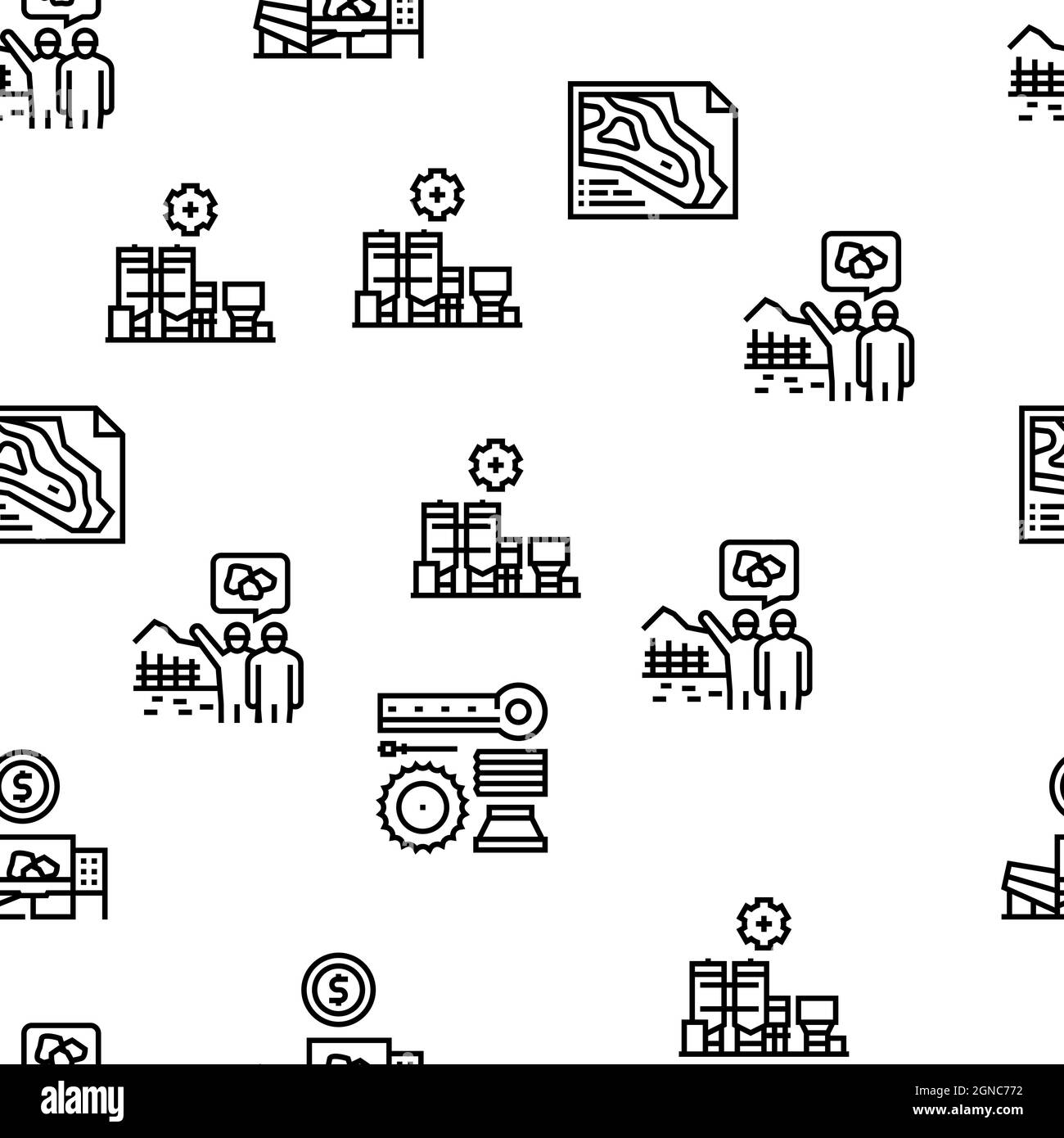 Quarry Mining Industrial Process Vector Seamless Pattern Stock Vector ...