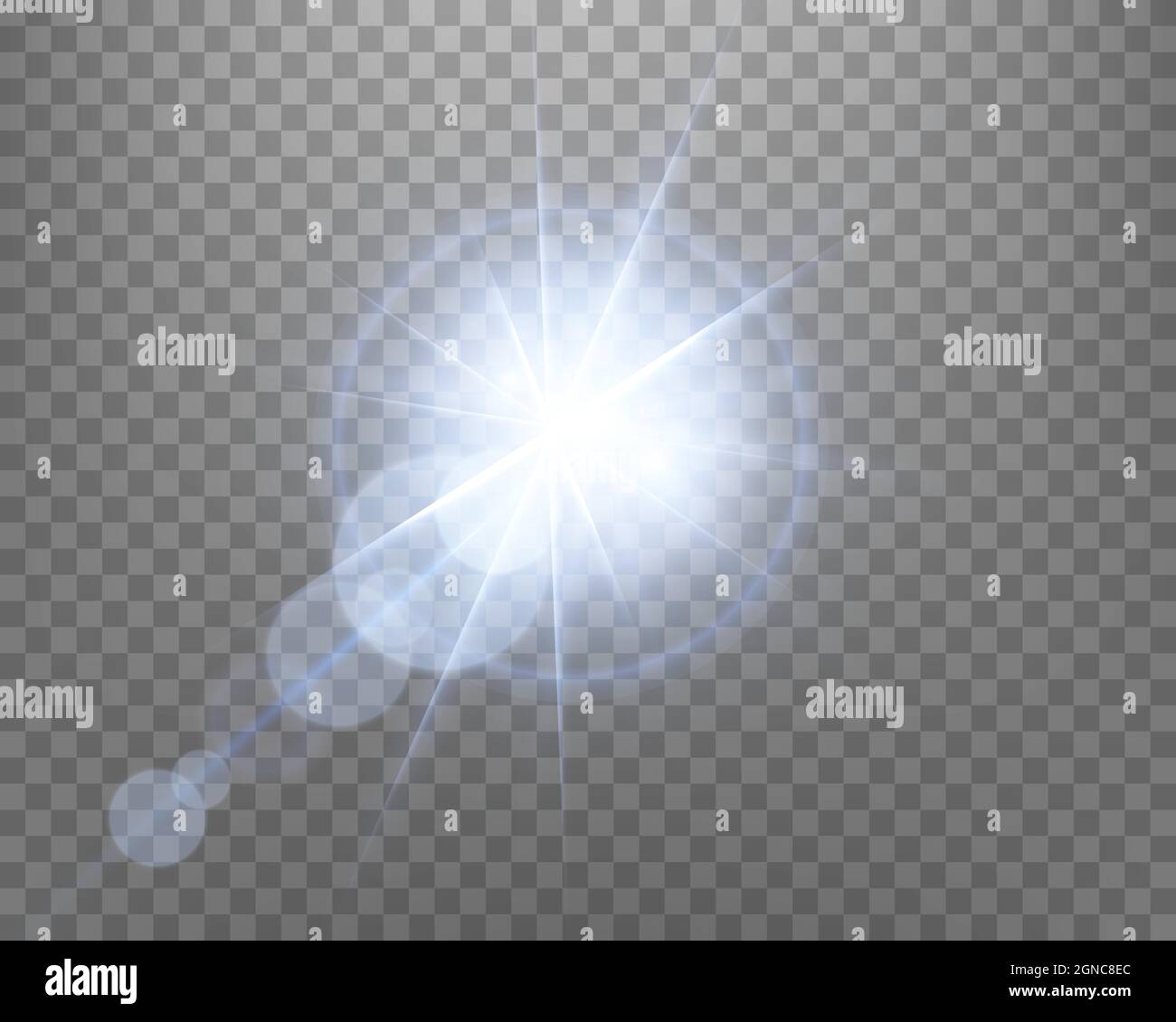 Blue sunlight lens flare, sun flash with rays and spotlight. Glowing ...