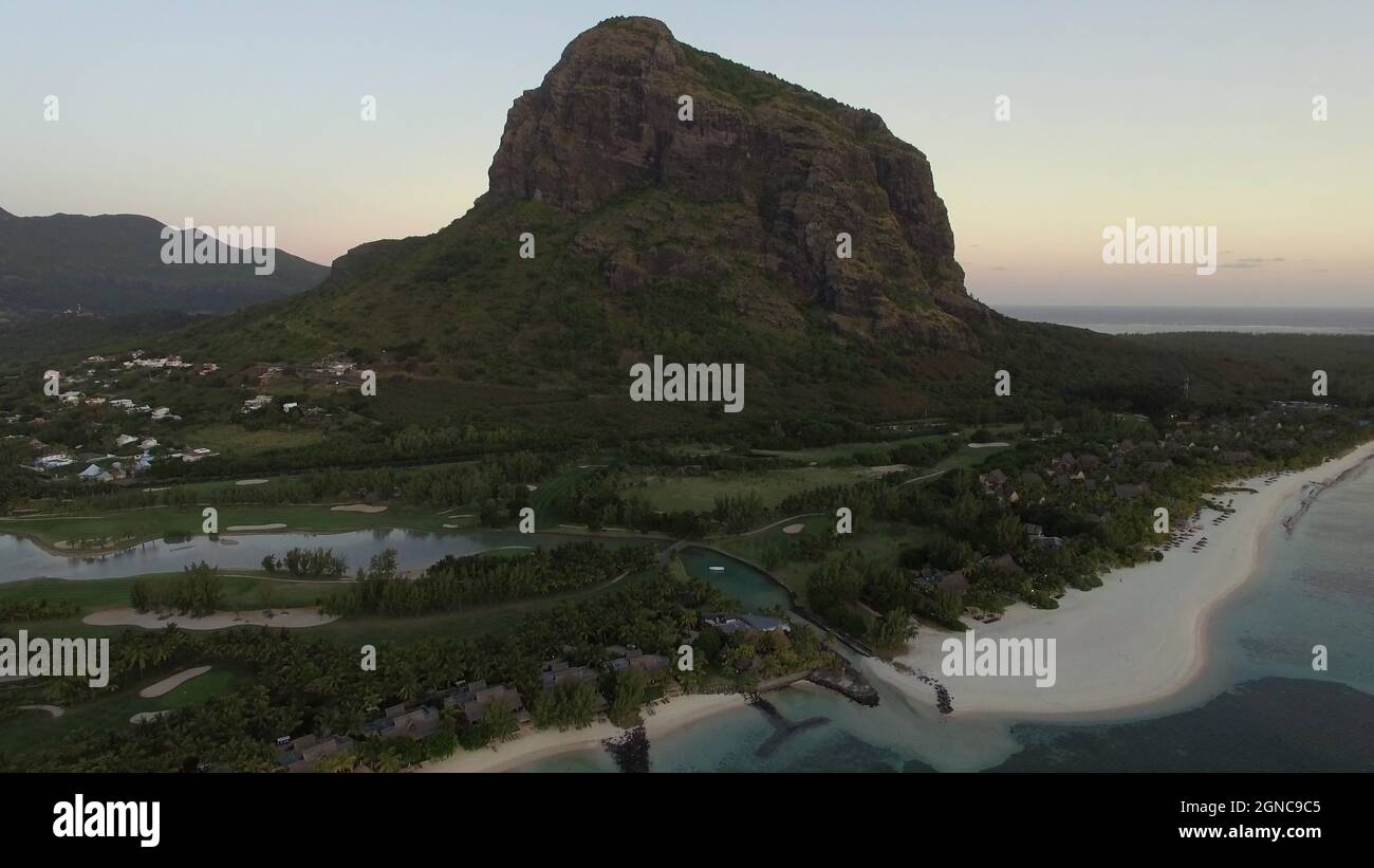 Le Morne Brabant peninsula with mountain, aerial Mauritius Stock Photo ...