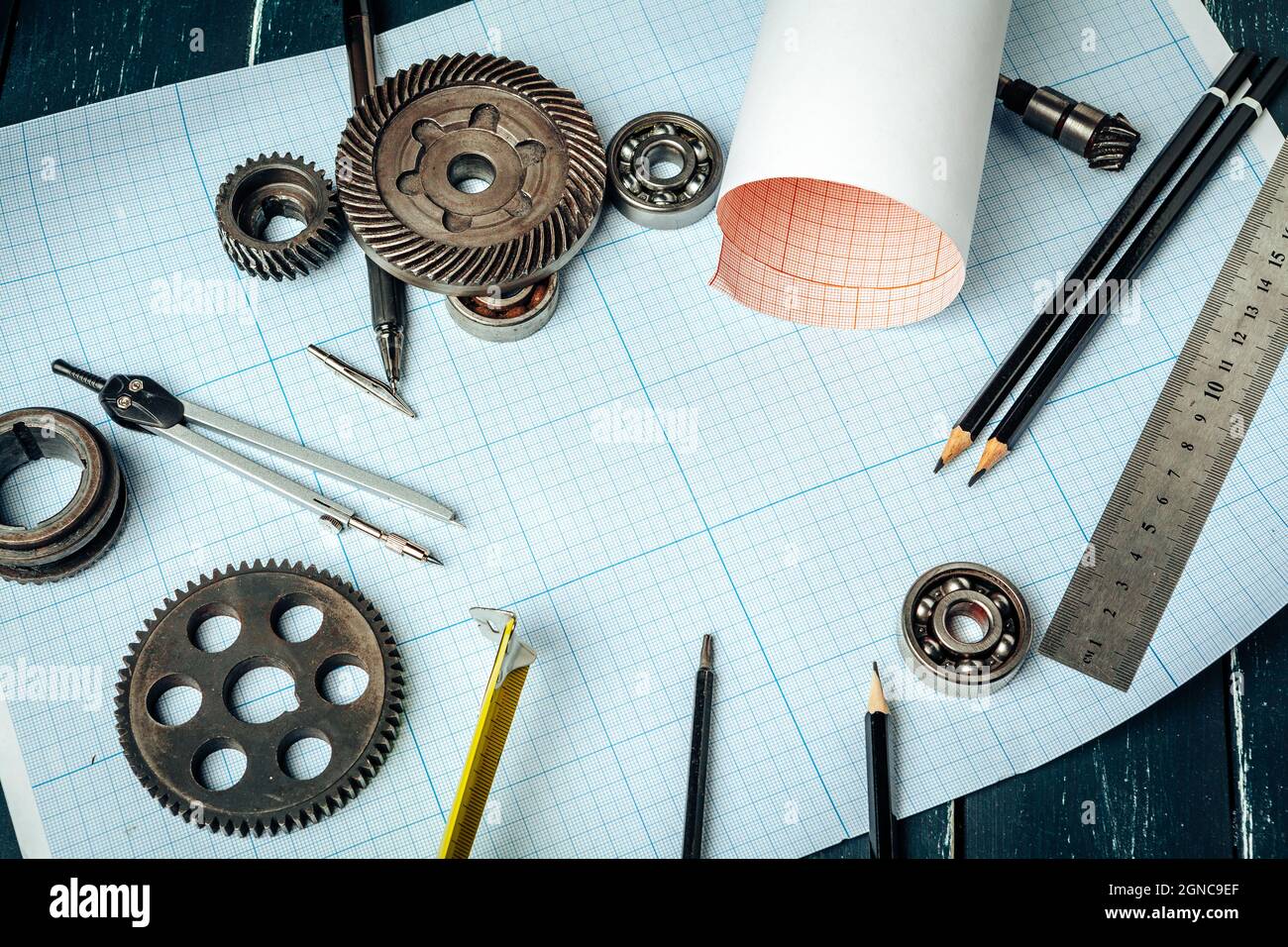 Car engineering tools top view on graph paper Stock Photo - Alamy