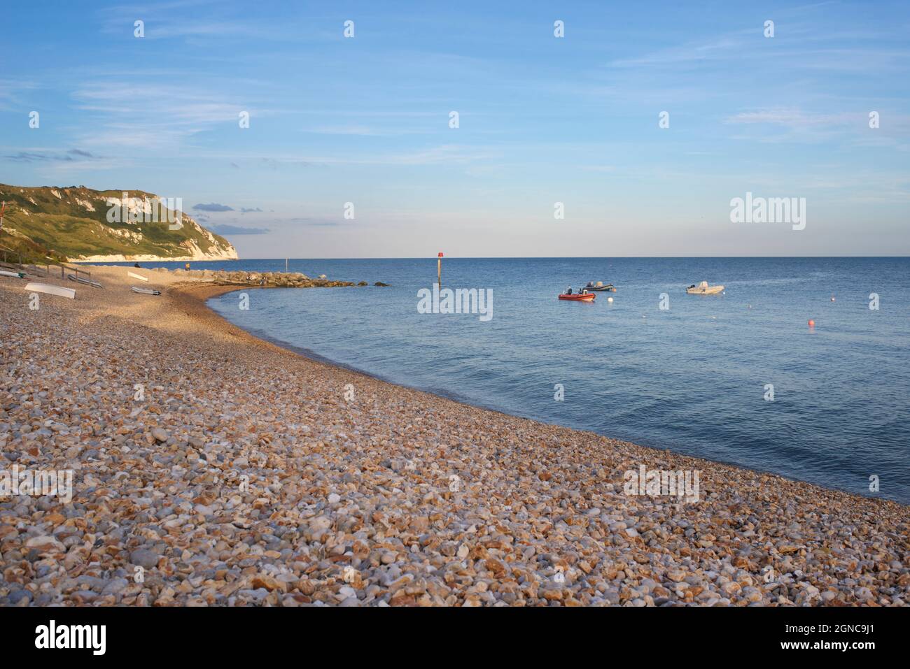 Ringstead Bay on the 'Jurassic Coast', Dorset. White Nothe white chalk ...