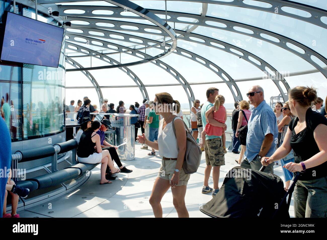 People on board the observation deck of the i360 tower in Brighton ...
