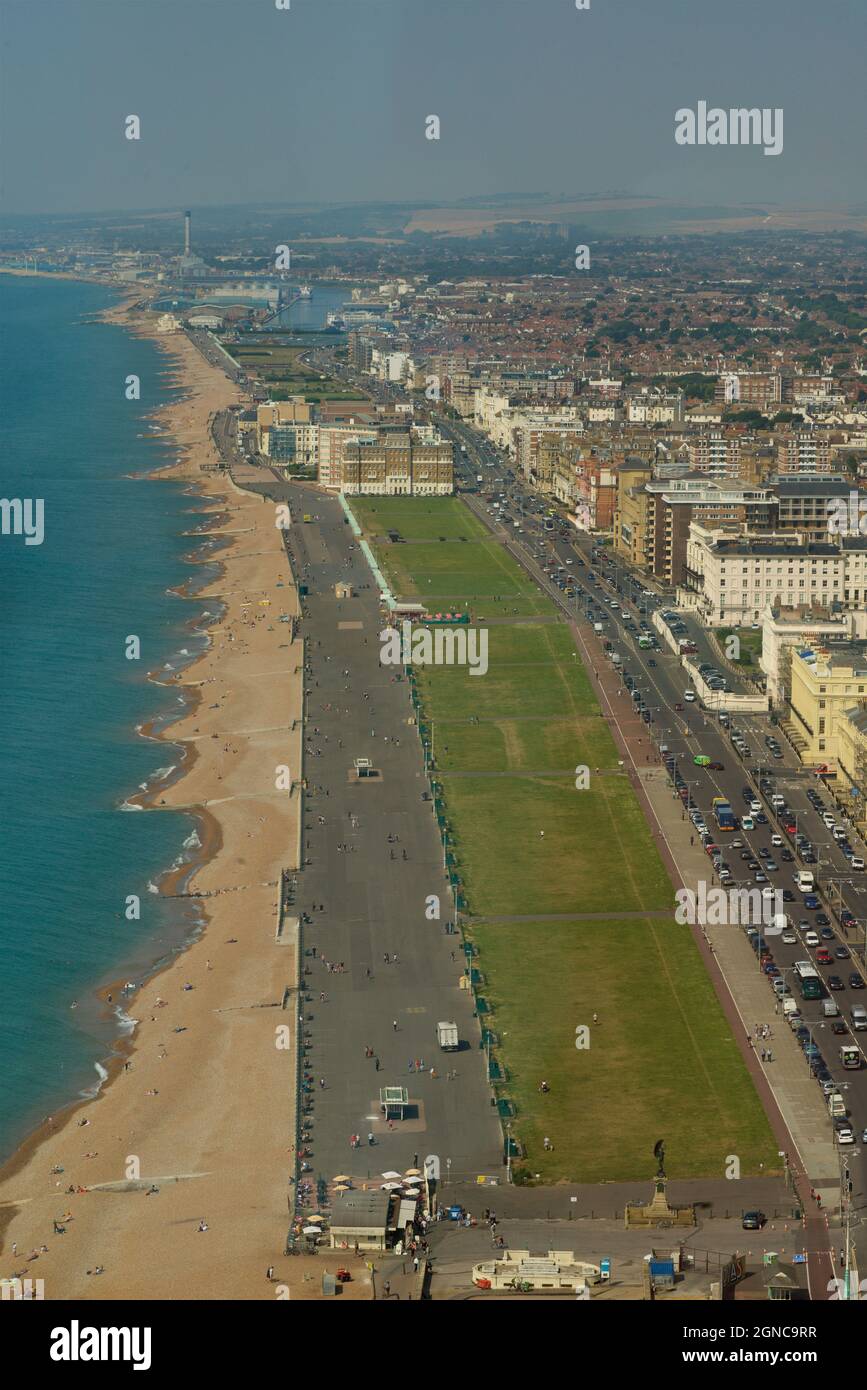 View from the i360 looking west towards Hove across the sea, beaches ...
