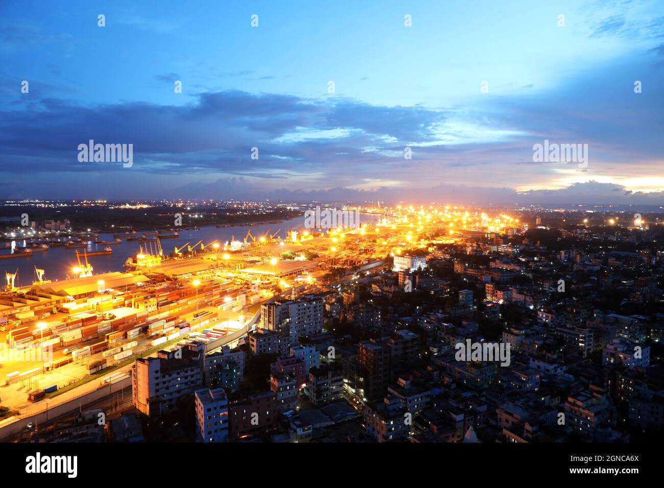 Chattogram, Bangladesh 07 september 2021: Night view of Chittagong Port ...