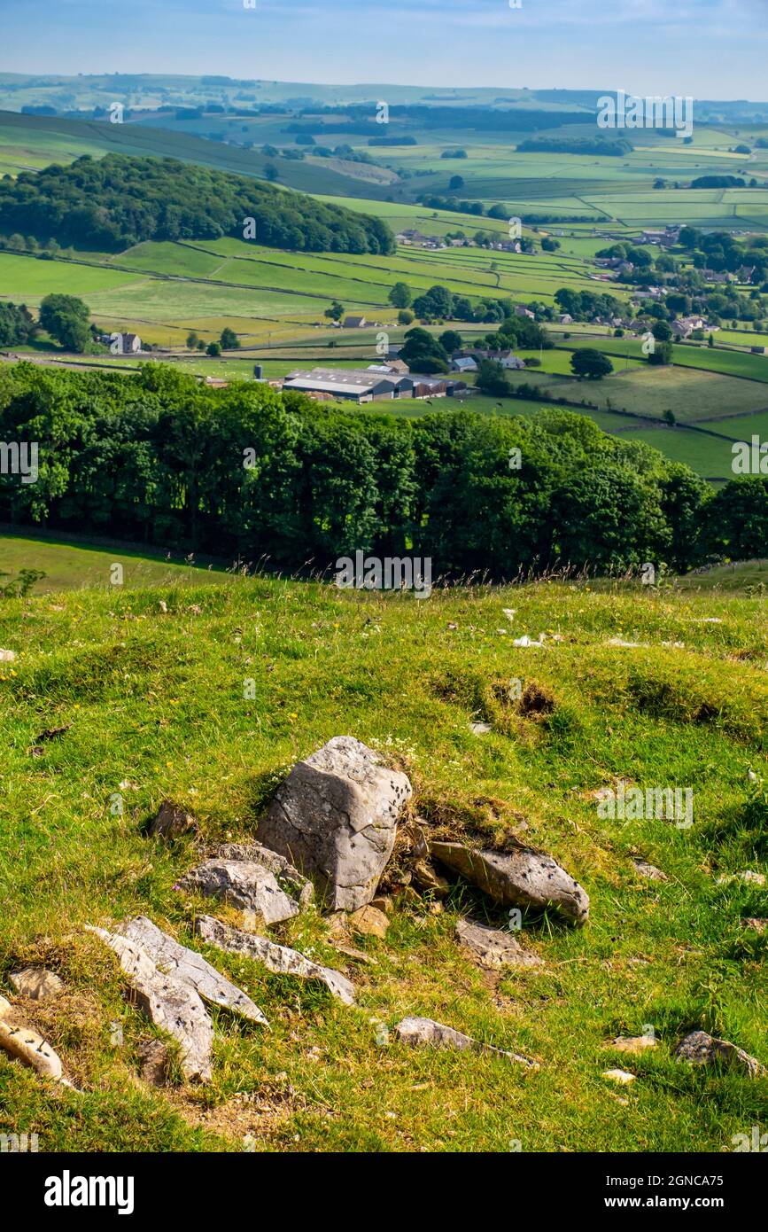 Farm buildings in landscape near Peak Forest in the Peak District ...