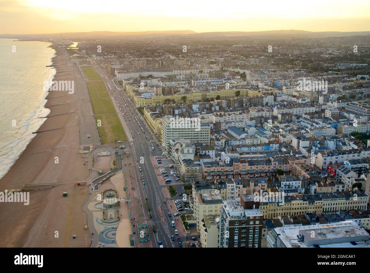 View from the i360 looking west towards Hove across the sea, beaches ...