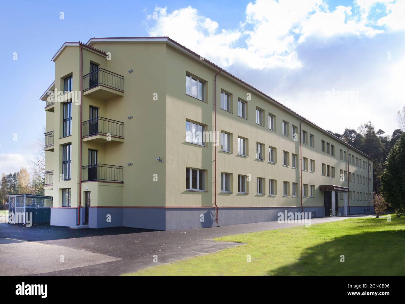 Modern youth hostel building, accommodation for travellers, building ...