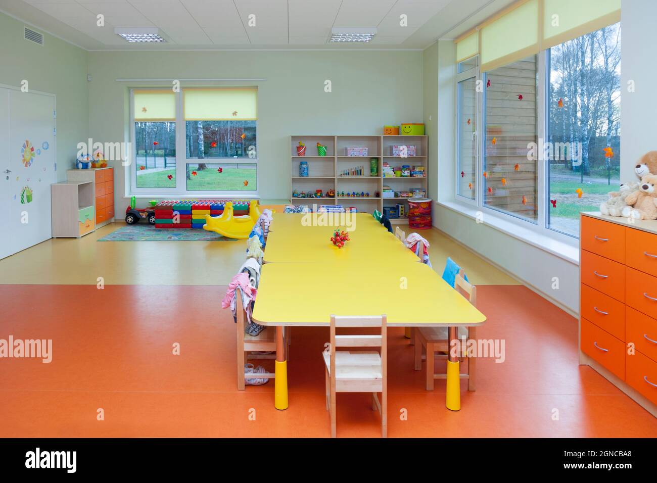 Day care nursery or pre-school kindergarten school, spacious interiors ...