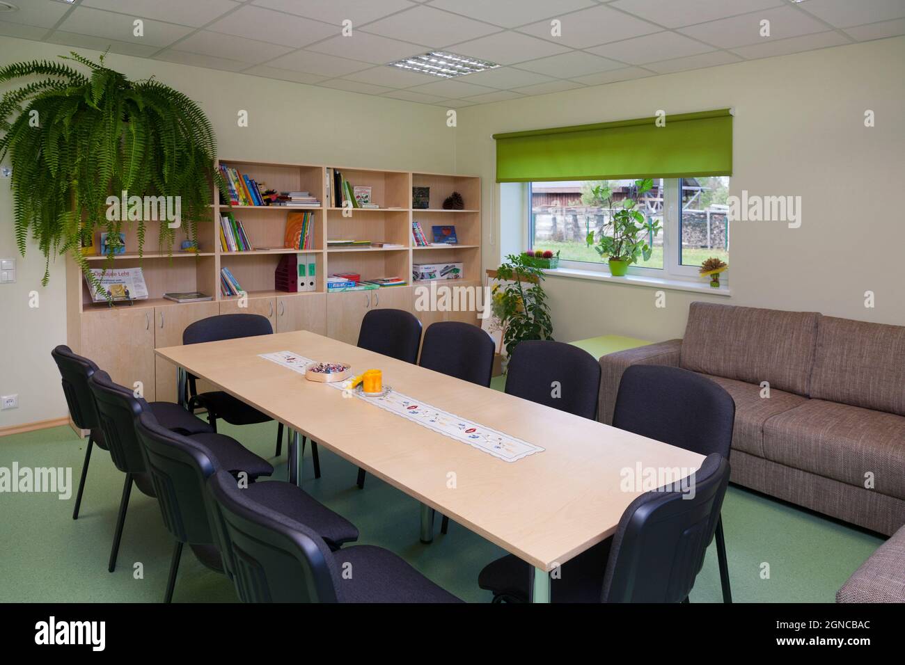 Modern day care nursery or pre-school, spacious interiors, room with ...