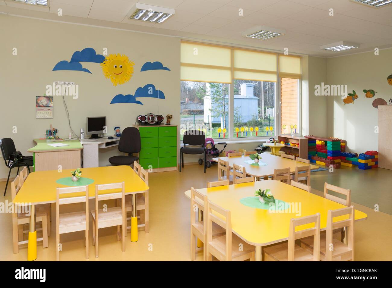 Day care nursery or pre-school kindergarten school, spacious interiors ...
