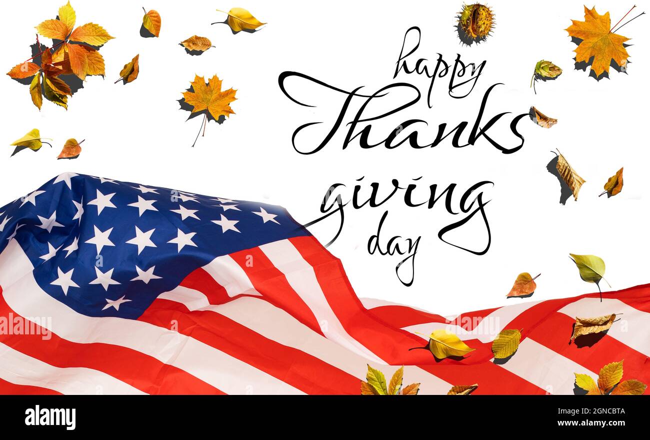USA Thanksgiving Day waving flag on white background Stock Photo - Alamy