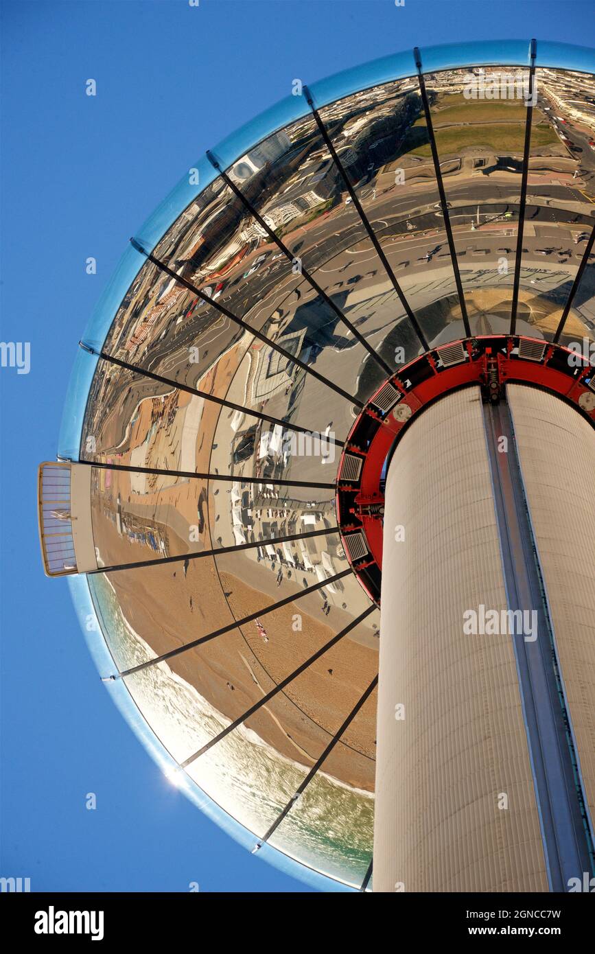 Detail of the i360 observation tower against a blue sky with ...