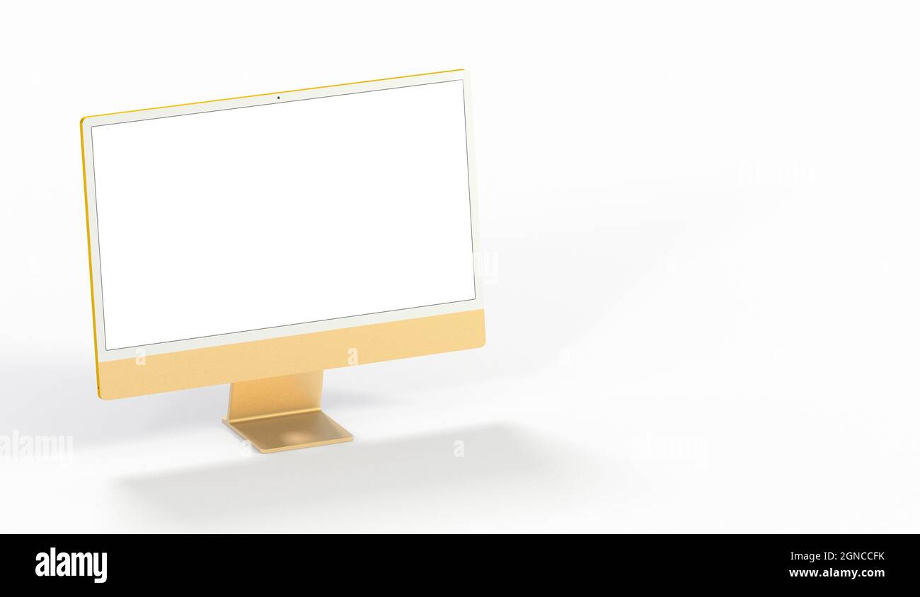 Close up wallpaper of a realistic 3D Computer with a white screen ...