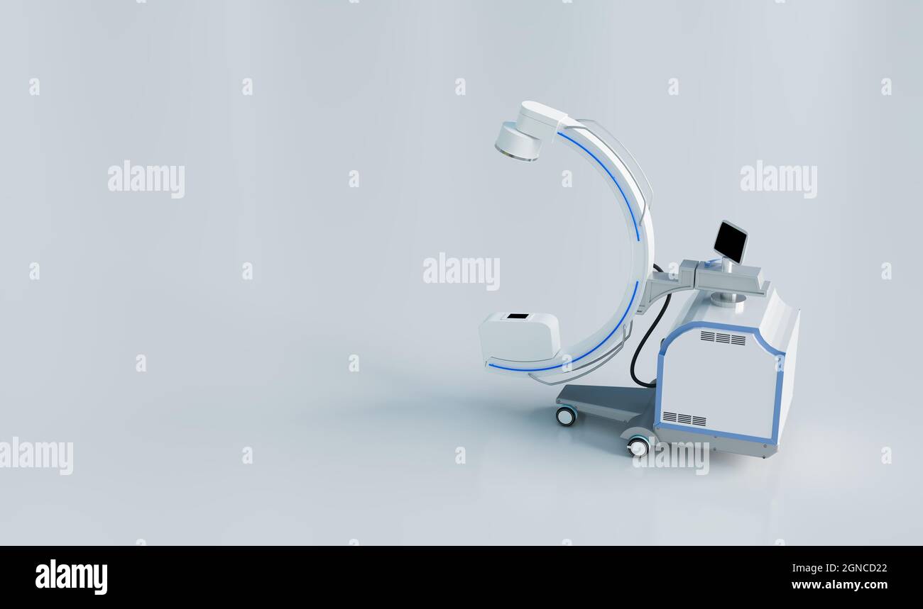 C arm real time x-ray machine in operation room on white background, 3D ...