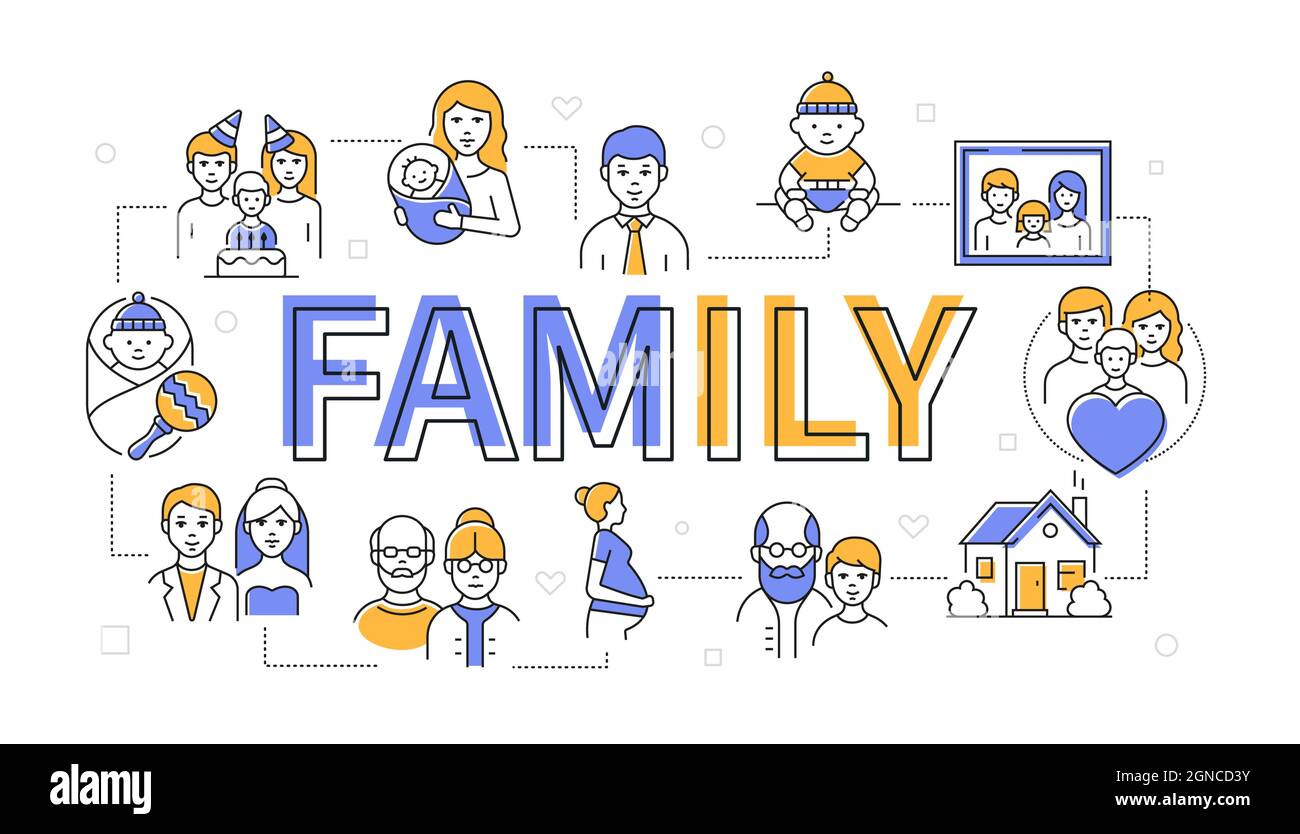 Family - line design style modern banner. Images on the topic of ...