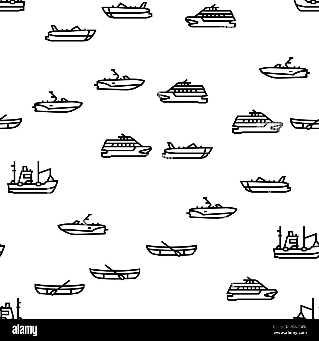 Boat Water Transportation Types Vector Seamless Pattern Stock Vector ...
