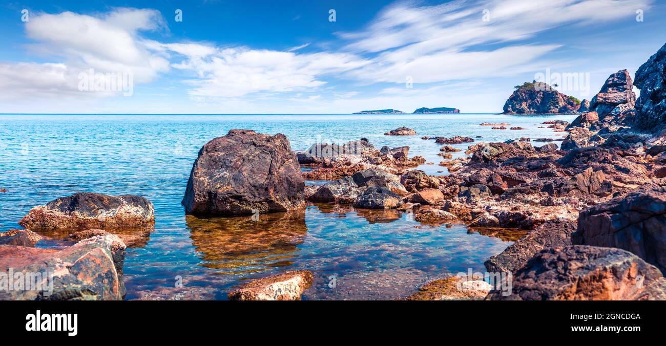 Picturesque Mediterranean seascape in Turkey. Panorama of a small azure ...
