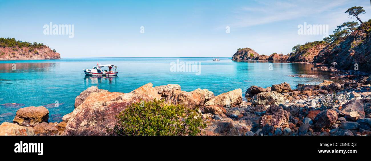 Splendid Mediterranean seascape in Turkey. Panorama of a small azure ...