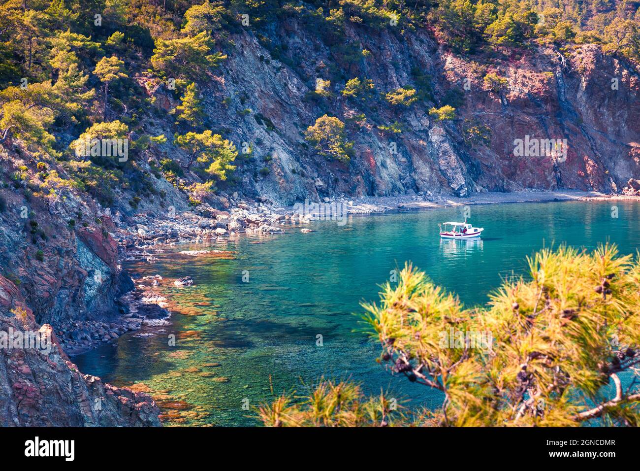 Amazing Mediterranean seascape in Turkey. Bright spring view of a small ...