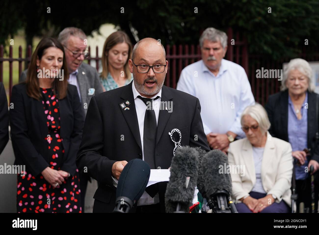 Stuart Stephens, the father of Olly Stephens, reads a statement outside ...