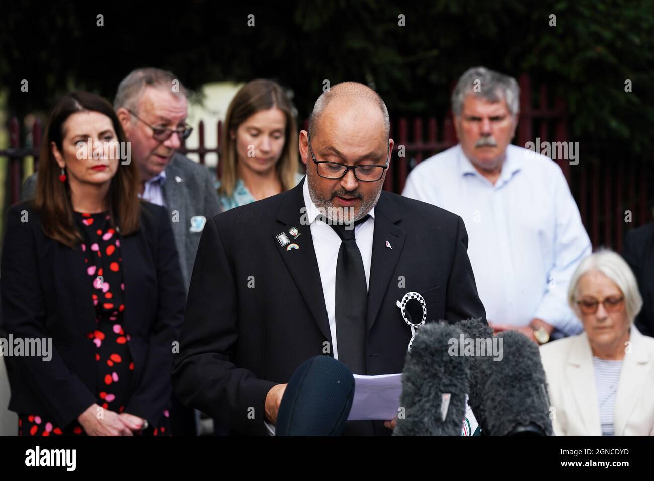 Stuart Stephens, the father of Olly Stephens, reads a statement outside ...