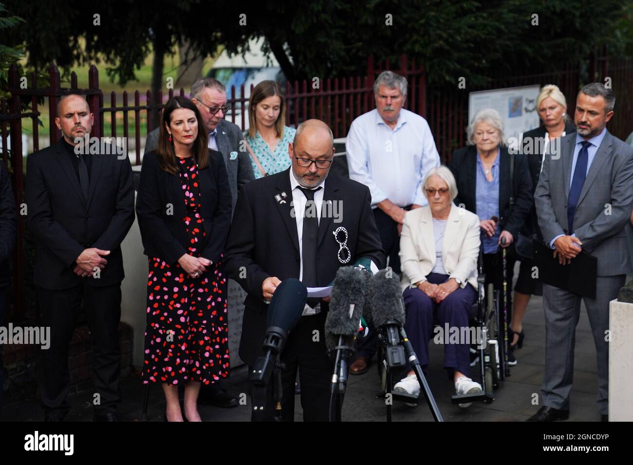 Stuart Stephens, the father of Olly Stephens, reads a statement outside ...