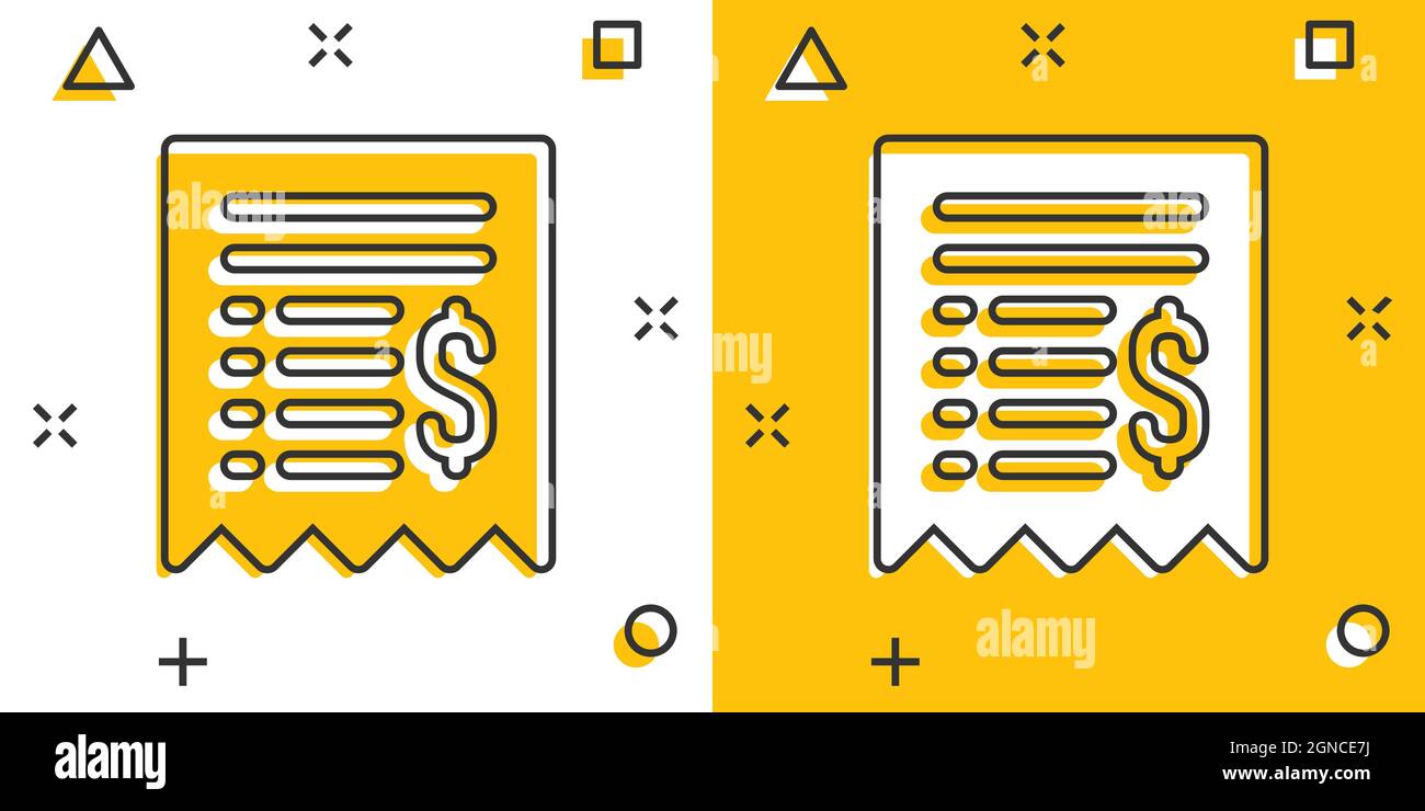 Money check icon in comic style. Checkbook cartoon vector illustration ...