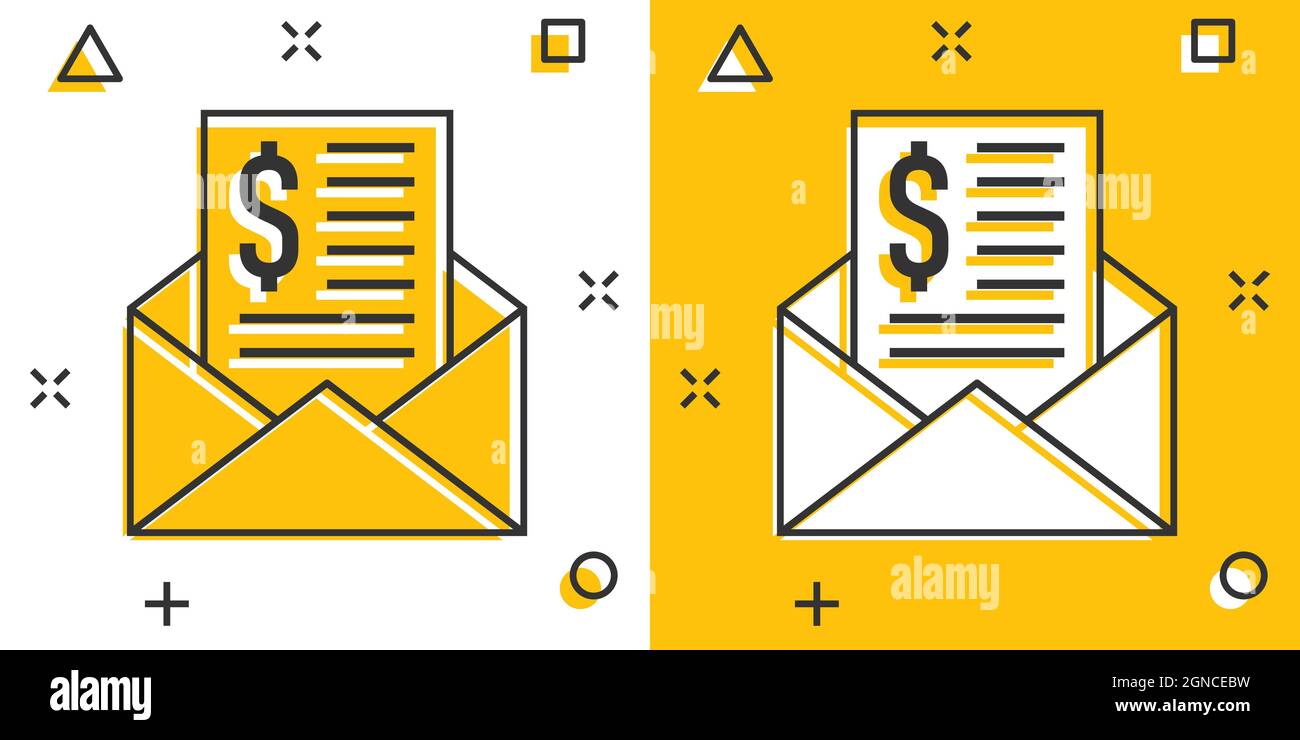 Envelope with money icon in comic style. E-mail cash cartoon vector ...