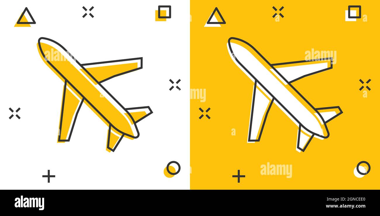 Plane icon in comic style. Airplane cartoon vector illustration on ...