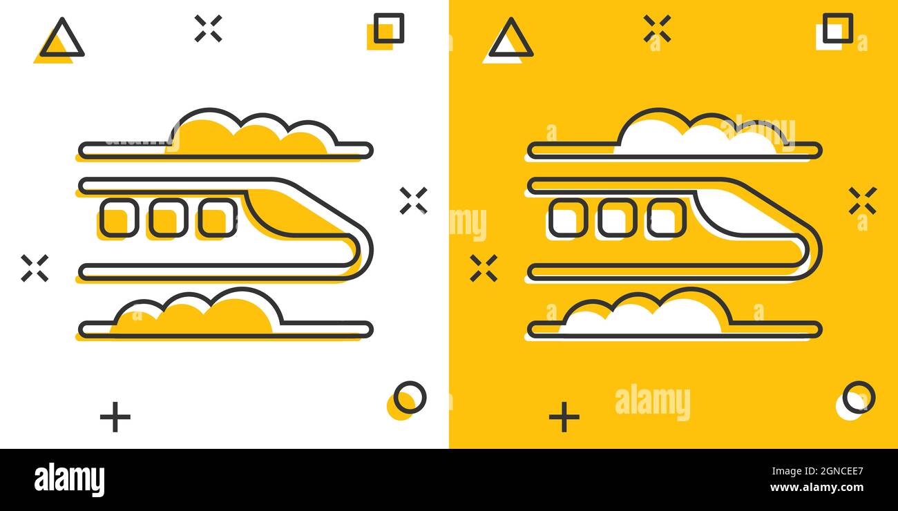 Metro icon in comic style. Train subway cartoon vector illustration on ...