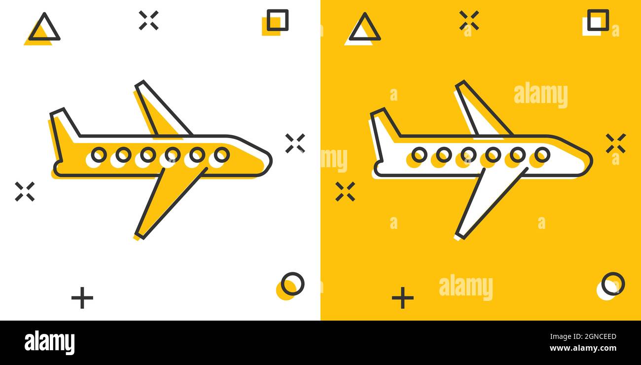 Plane icon in comic style. Airplane cartoon vector illustration on ...