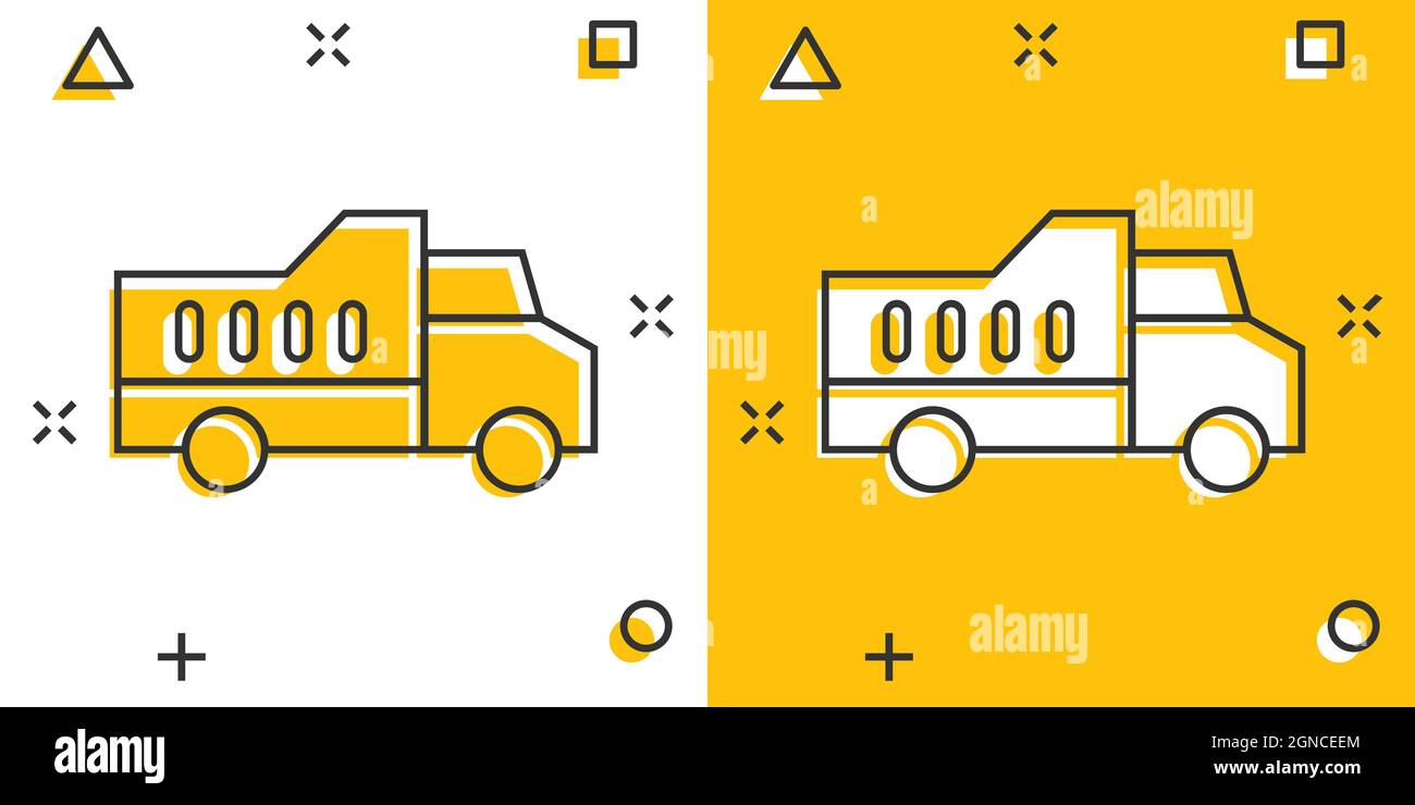 Delivery truck icon in comic style. Van cartoon vector illustration on ...