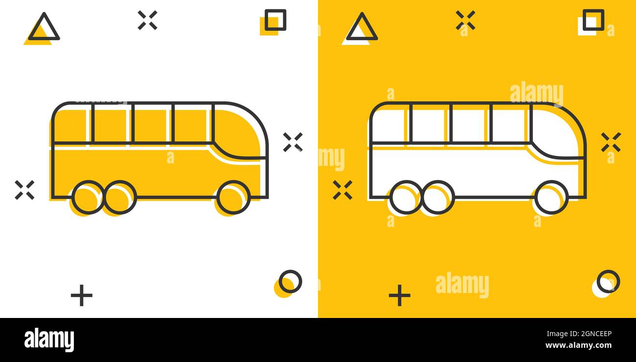 Bus icon in comic style. Coach cartoon vector illustration on white ...