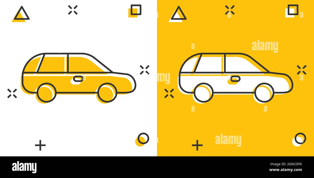 Car icon in comic style. Automobile vehicle cartoon vector illustration ...