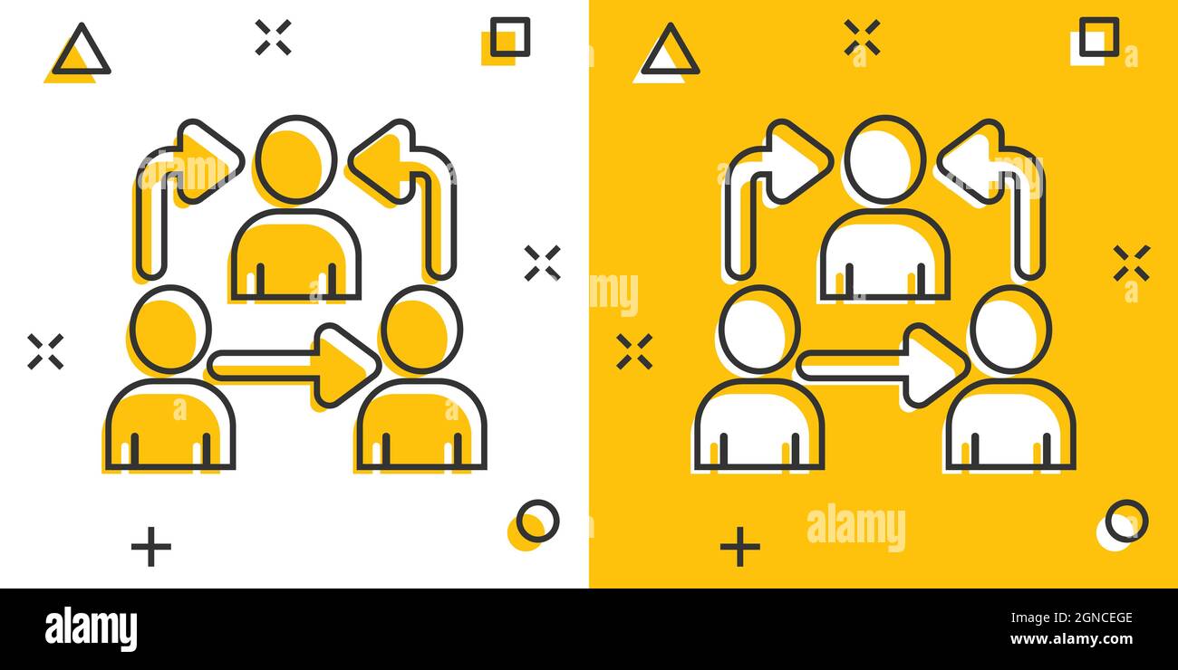 People referral icon in comic style. Business communication cartoon ...