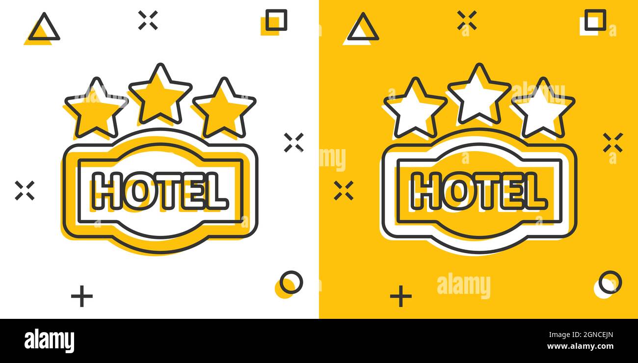 Hotel 3 stars sign icon in comic style. Inn cartoon vector illustration ...