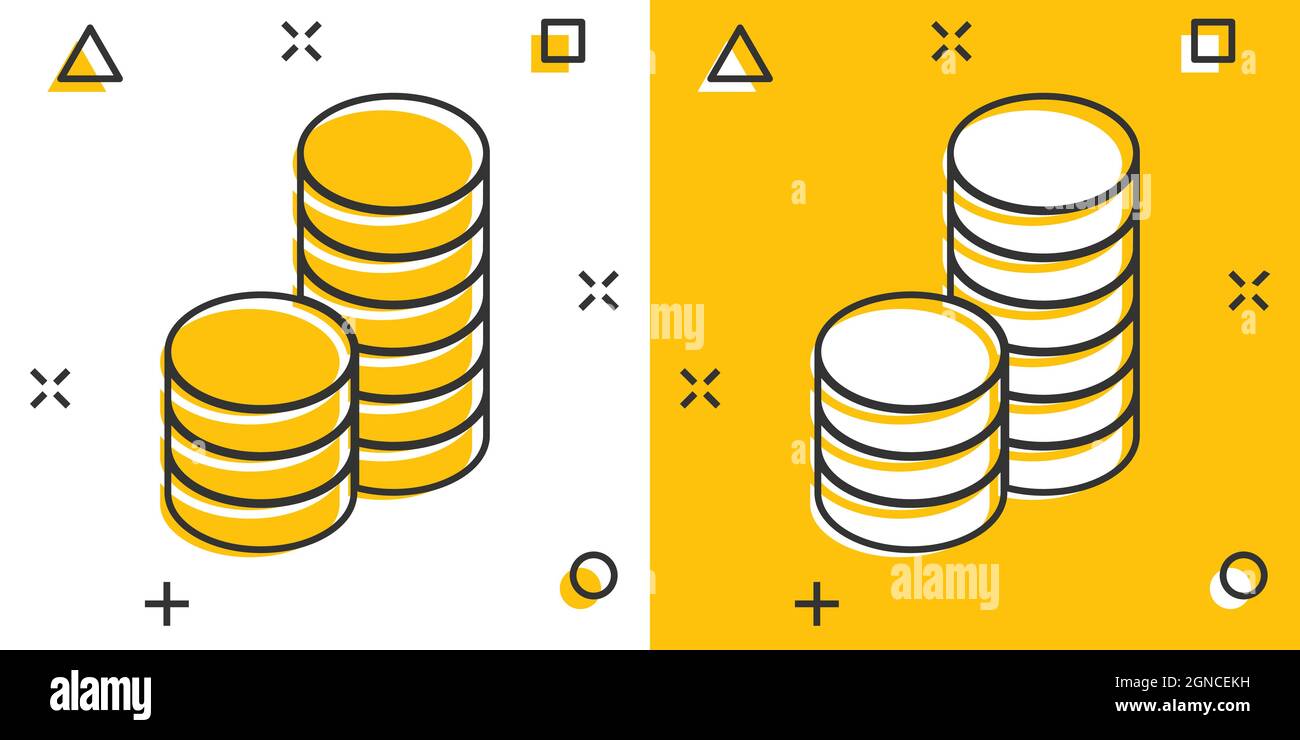 Coins stack icon in comic style. Dollar coin cartoon vector ...