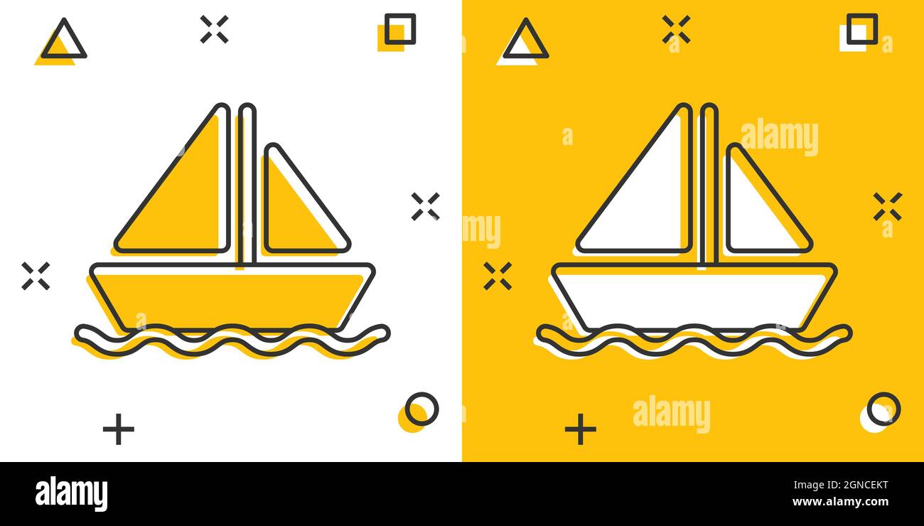 Tourism ship icon in comic style. Fishing boat cartoon vector ...