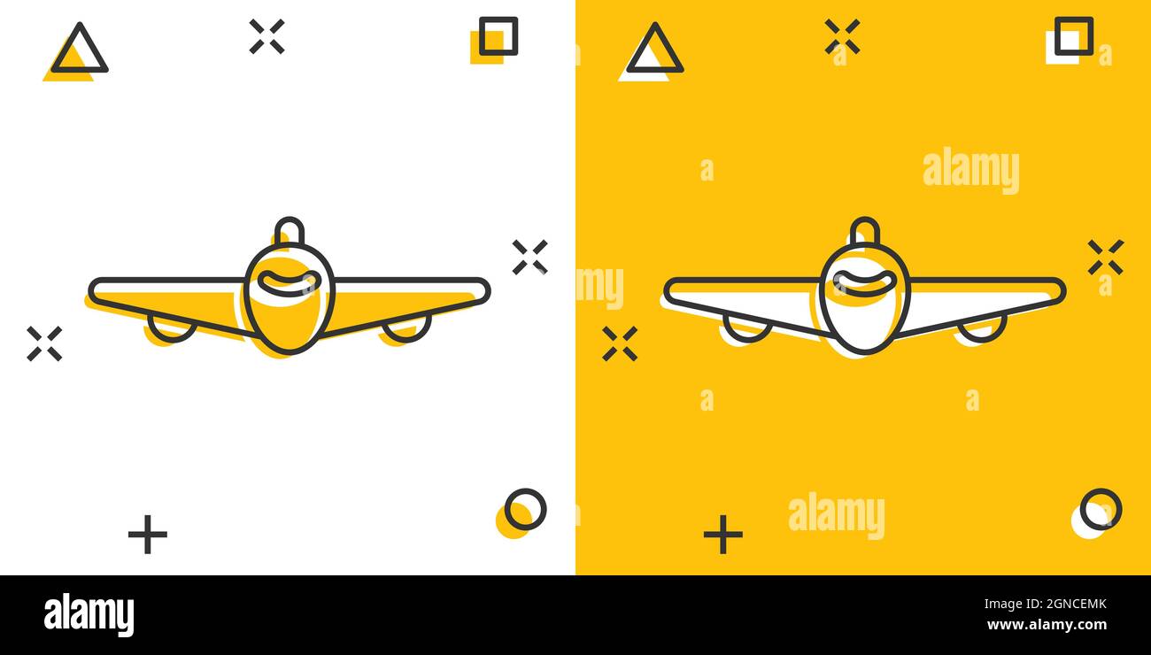 Plane icon in comic style. Airplane cartoon vector illustration on ...
