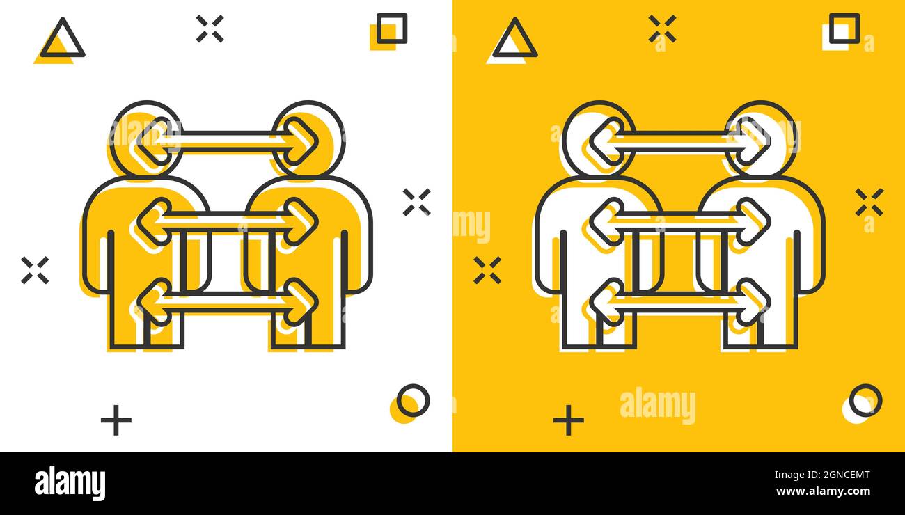 People referral icon in comic style. Business communication cartoon ...