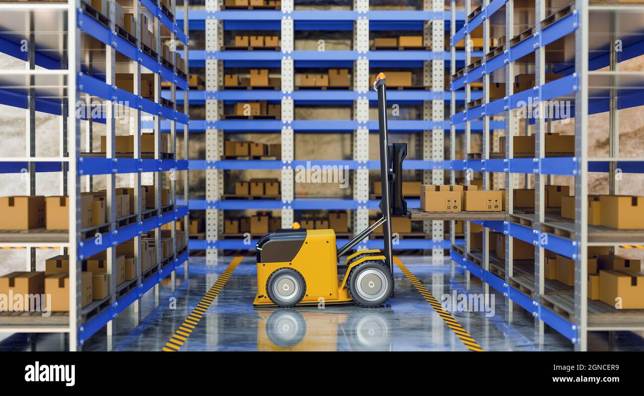 Automatic lifting machine working in warehouse, store house robotics ...