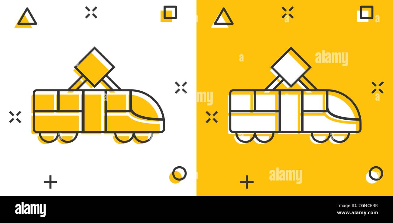 Metro icon in comic style. Train subway cartoon vector illustration on ...