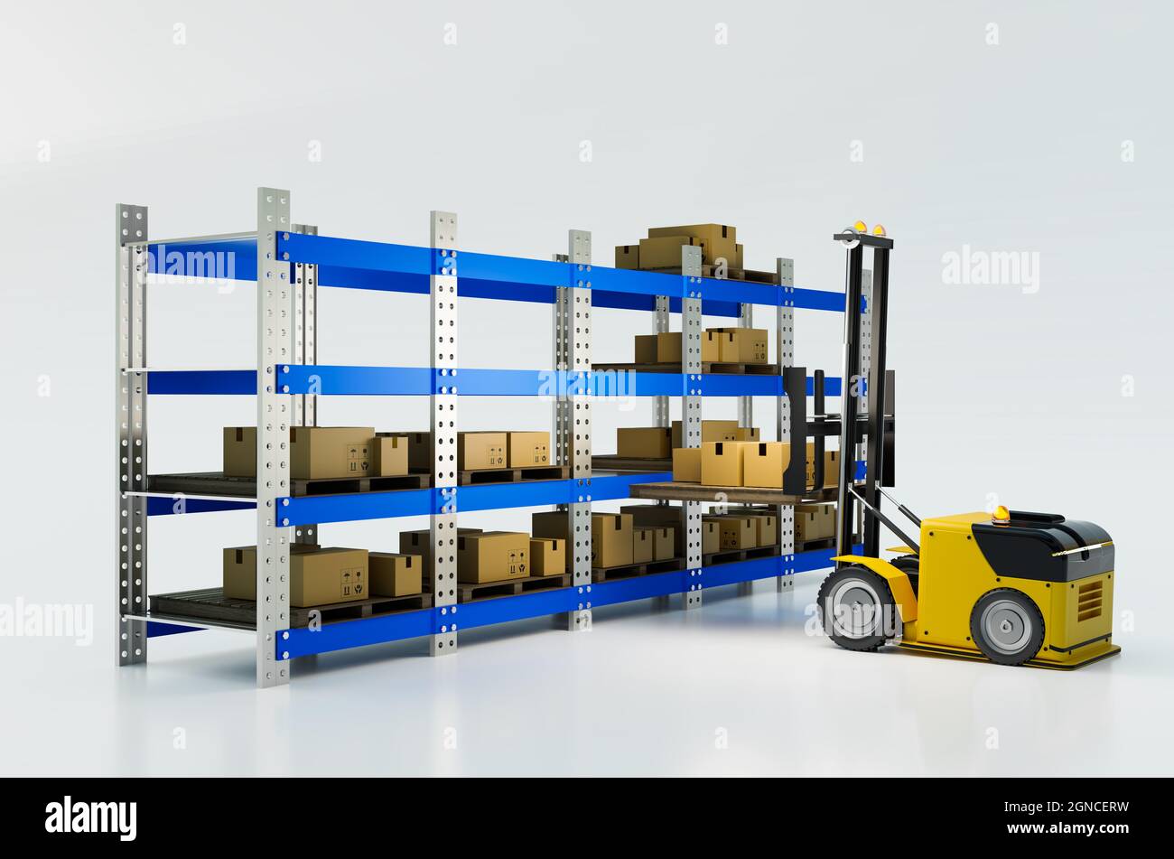 Automatic lifting vehicle working to lifting parcel box to warehouse ...