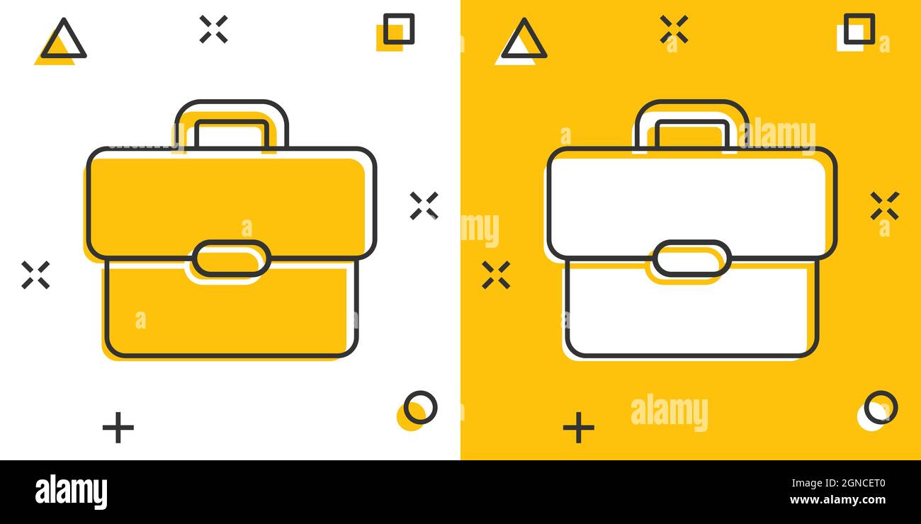 Briefcase icon in comic style. Businessman bag cartoon vector ...