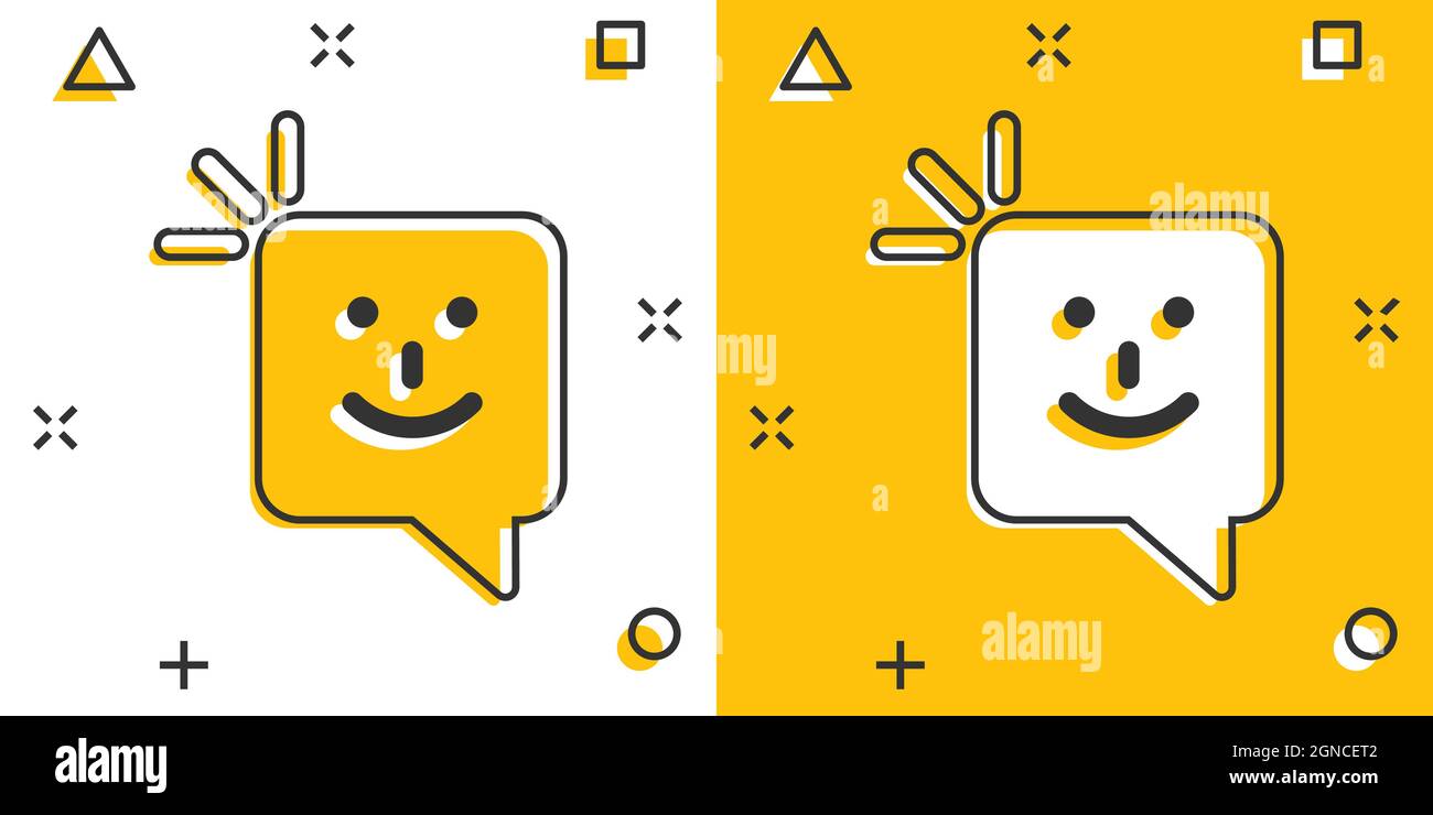 Happy sms icon in comic style. Message speech bubble cartoon vector ...