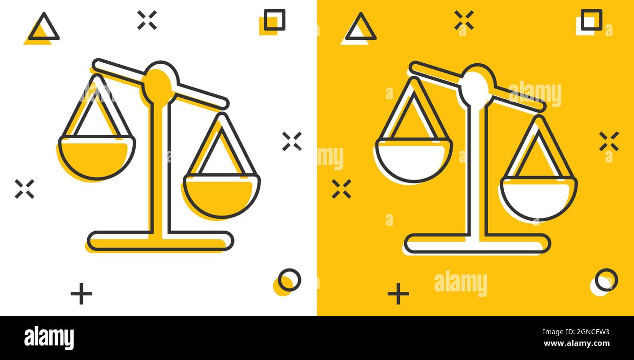 Scale balance icon in comic style. Justice cartoon vector illustration ...