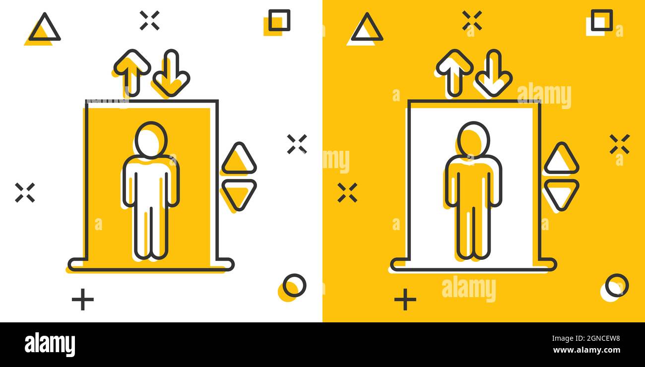 Elevator icon in comic style. Lift cartoon vector illustration on white ...