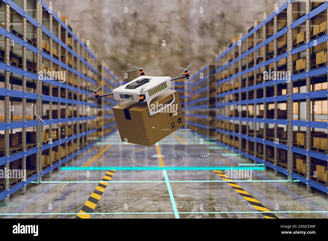 automatic drone working in warehouse to picking product and parcel box ...