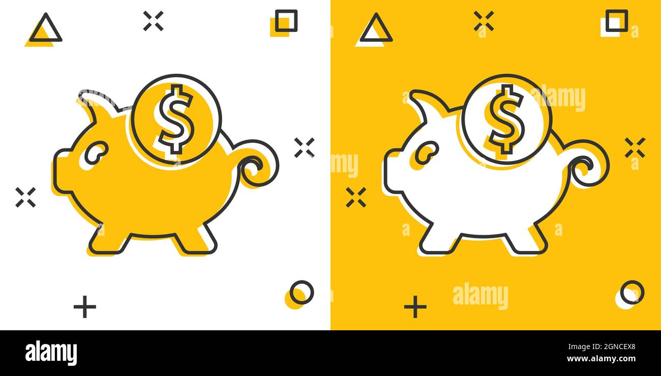 Money box icon in comic style. Pig container cartoon vector ...